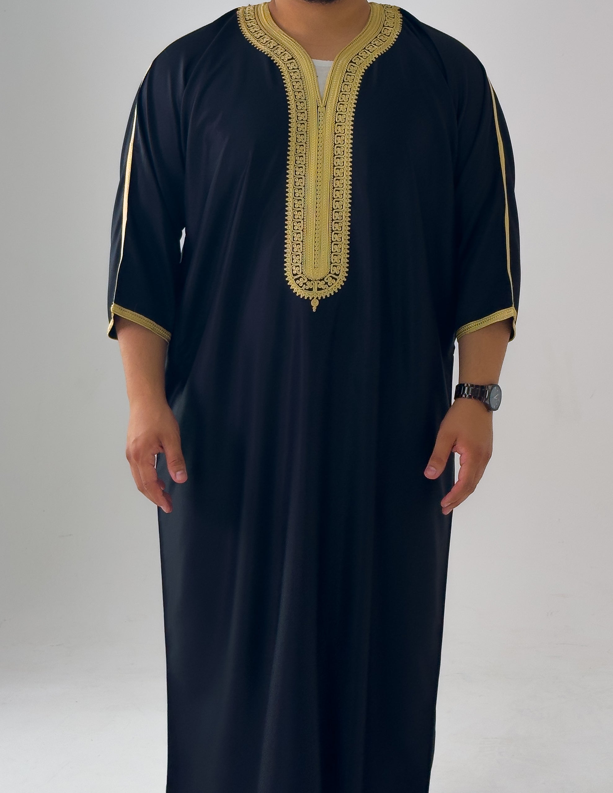 Black & Gold Moroccan Thobe Al-Hadiyah Collection – ElFeel